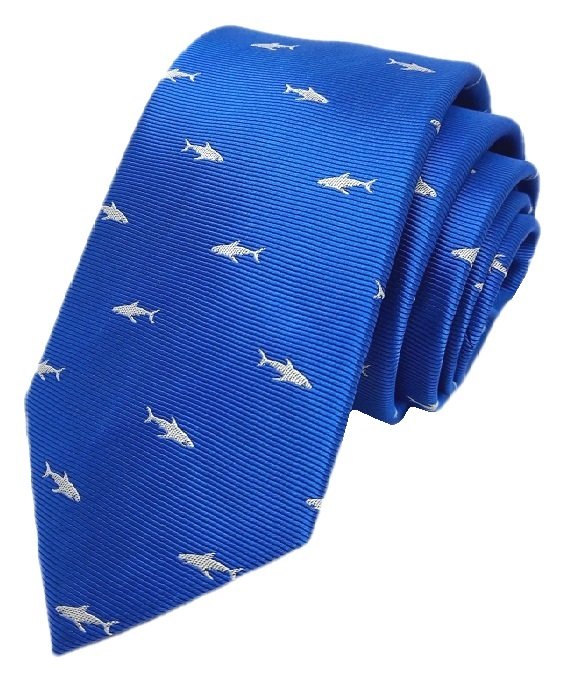 C1672 Corbata Azul royal añil azulona eléctrico con dibujo de tiburones ...